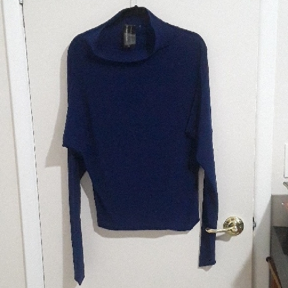 Norma Kamali | Sweaters | Norma Kamali Blue Cowl Neck Top Convertible Neckline S | Poshmark